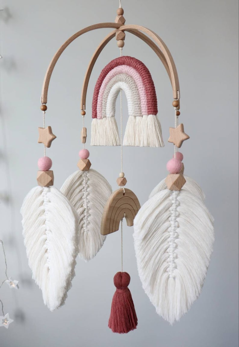 Macrame Baby Girl Mobile Boho Nursery Decor Rainbow Mobile - Etsy