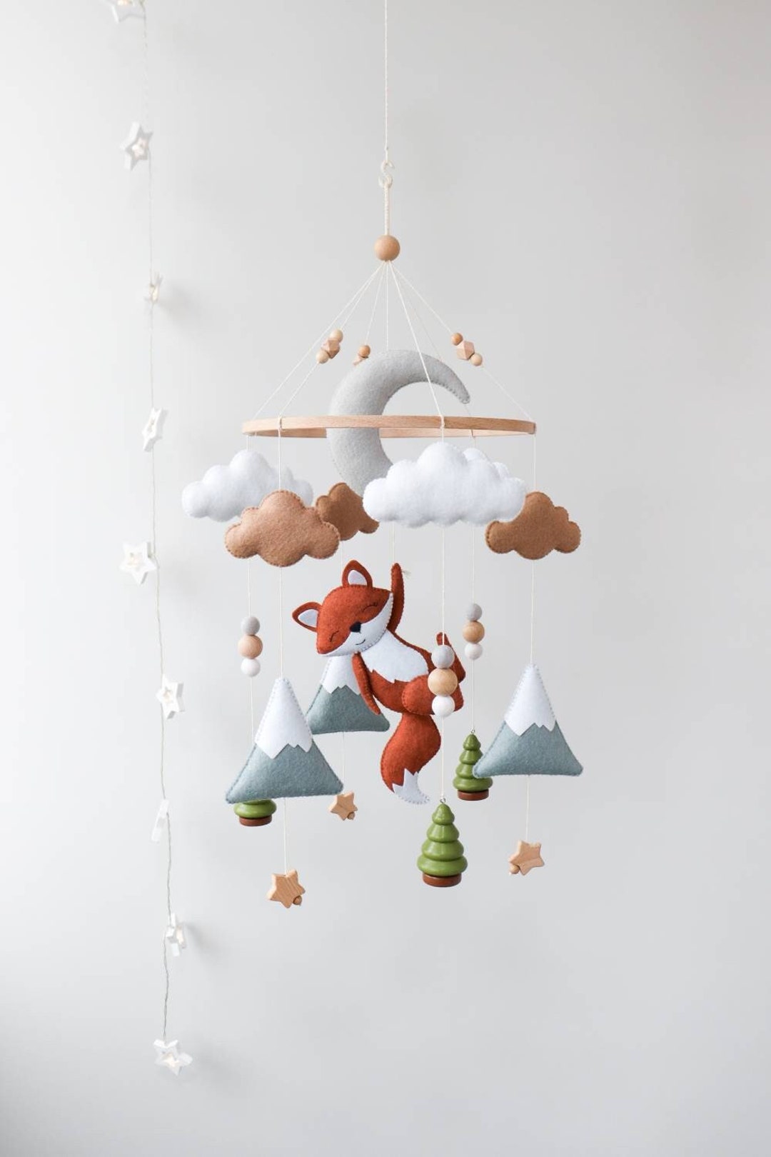 Fox Baby Mobile, Woodland Nursery Decor, Moon, Clouds & Stars Mobile ...