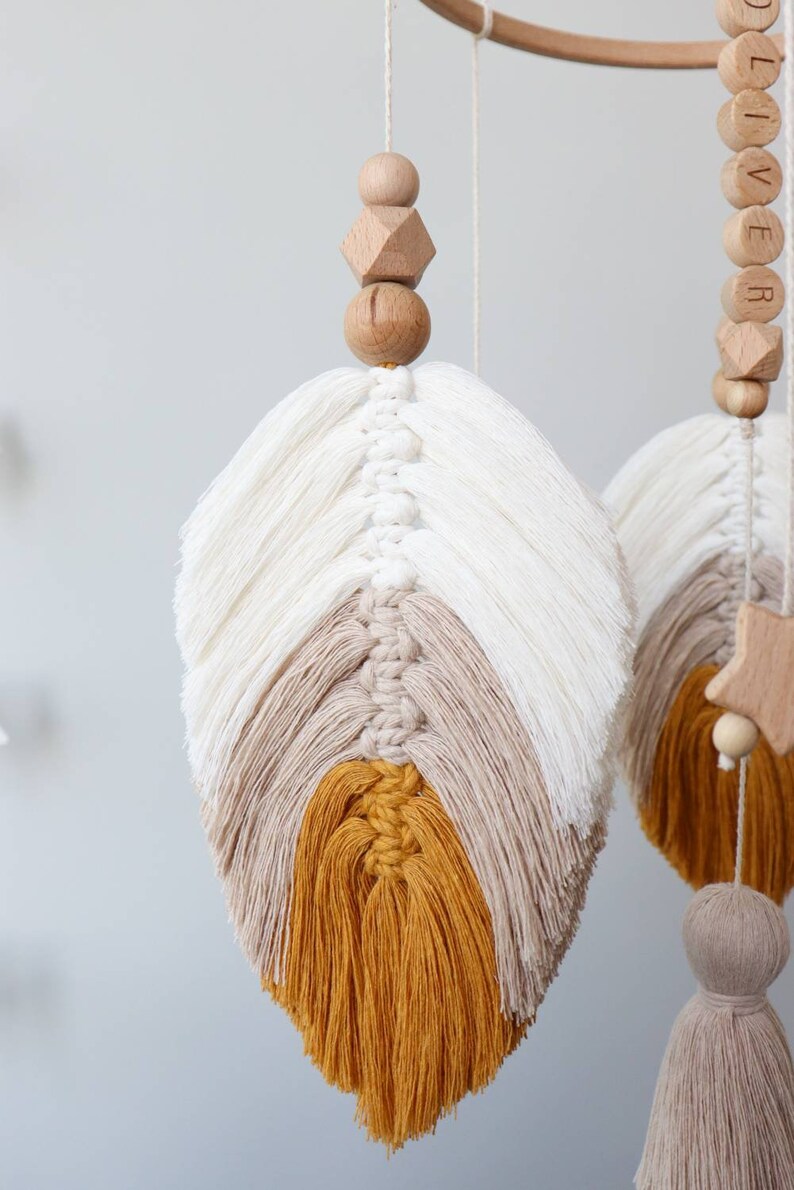 Personalized macrame mobile for crib Boho nursery decor | Etsy