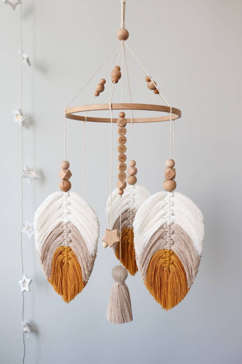 Personalized macrame mobile for crib Boho nursery decor | Etsy