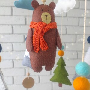Bear Mobile, Woodland Mobile, Felt Mobile, Mountains Nursery Decor, Cot ...