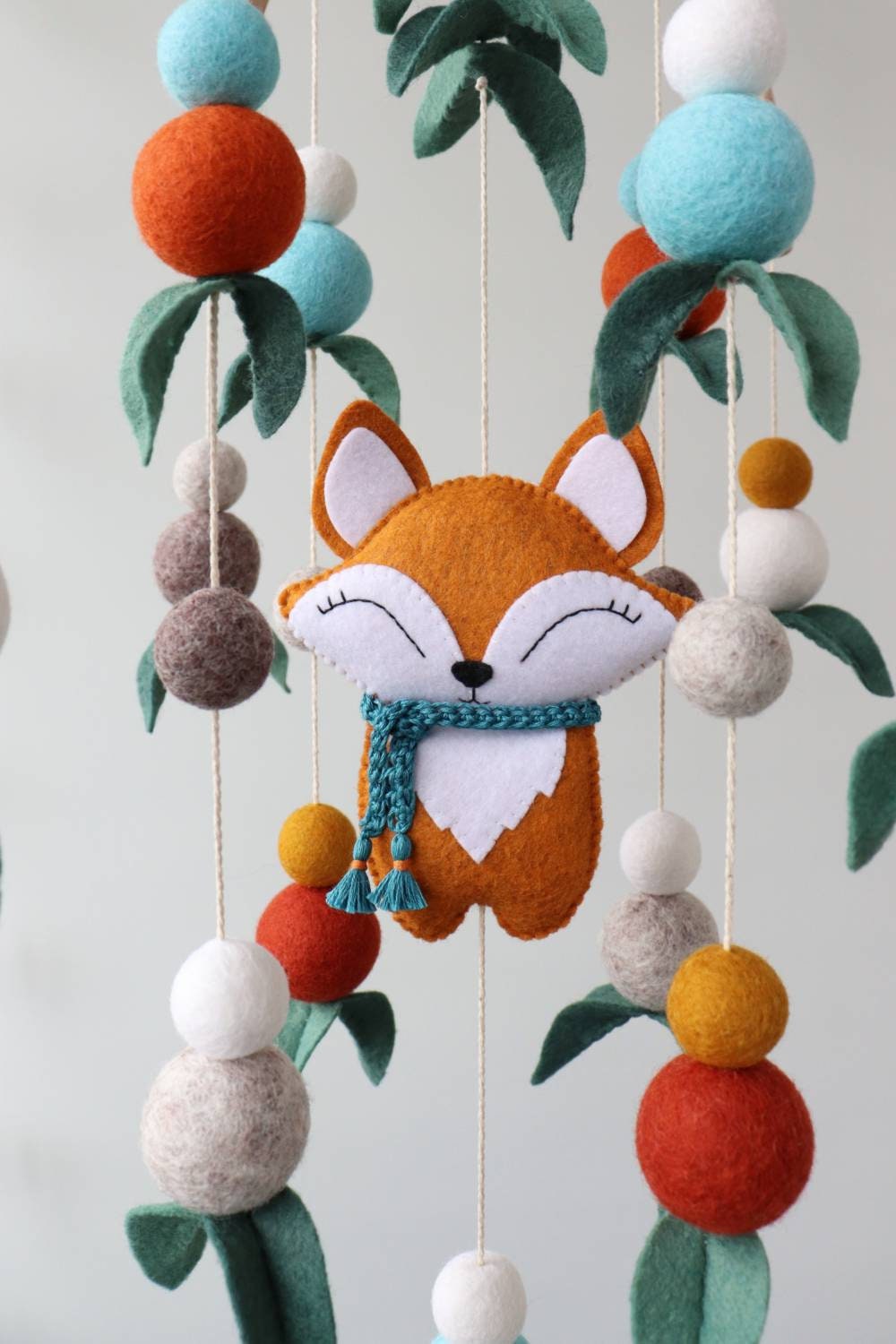Forest Baby Mobile With Fox Felt Balls and Leaves Felt - Etsy