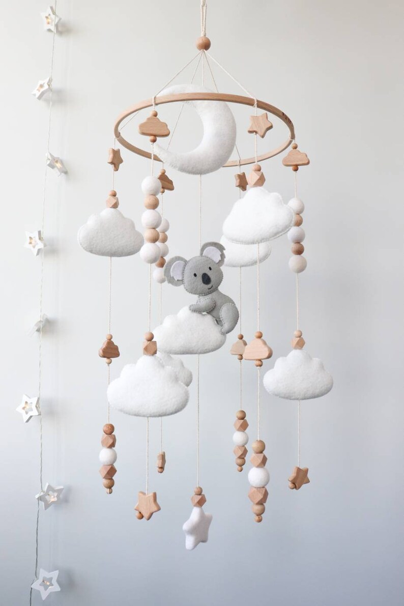 Felt Koala Baby Mobile, Moon, Stars & Clouds Nursery Decor, Gender ...