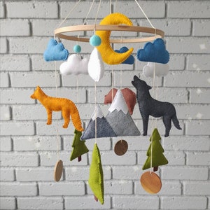 Wolf, Fox and Bear Mobile, Forest Animals Mobile, Woodland Nursery ...