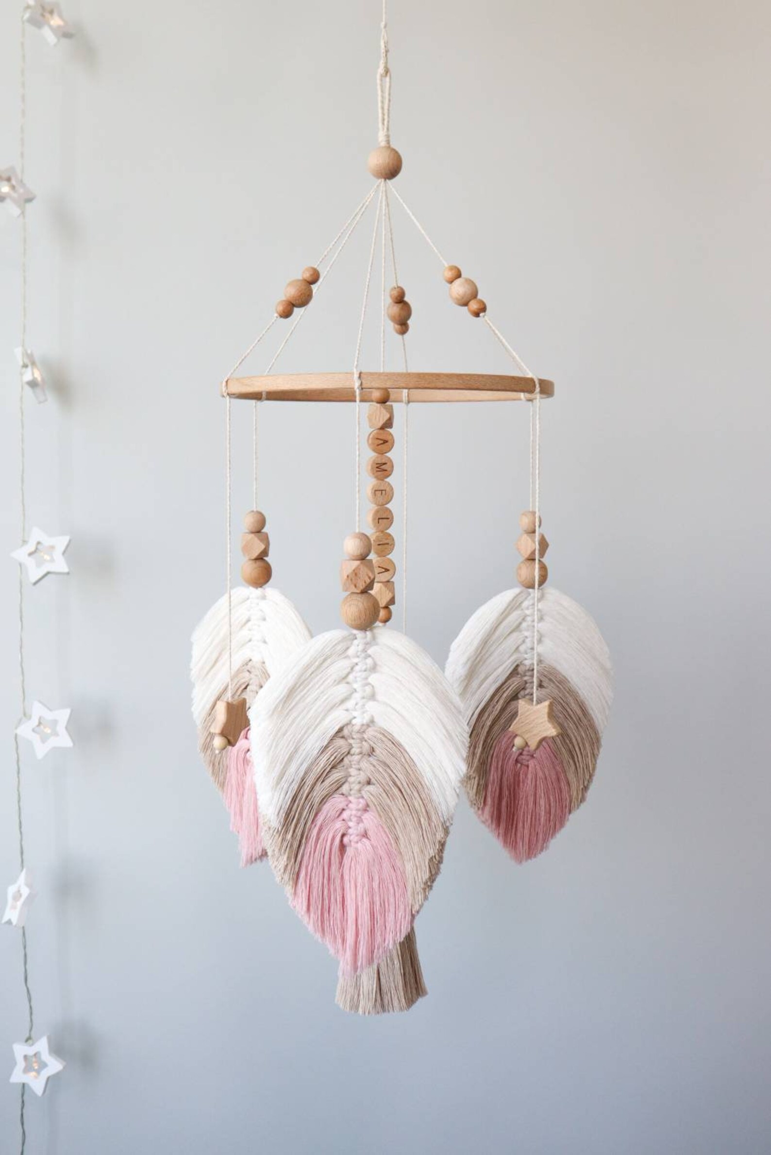 Personalized Macrame Mobile for Crib, Boho Nursery Decor, Baby Girl ...