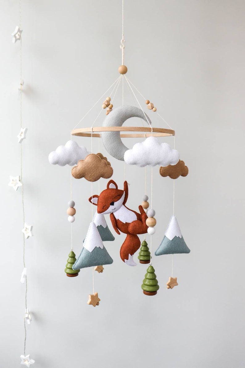 Fox Baby Mobile Woodland Nursery Decor Moon Clouds & Stars - Etsy