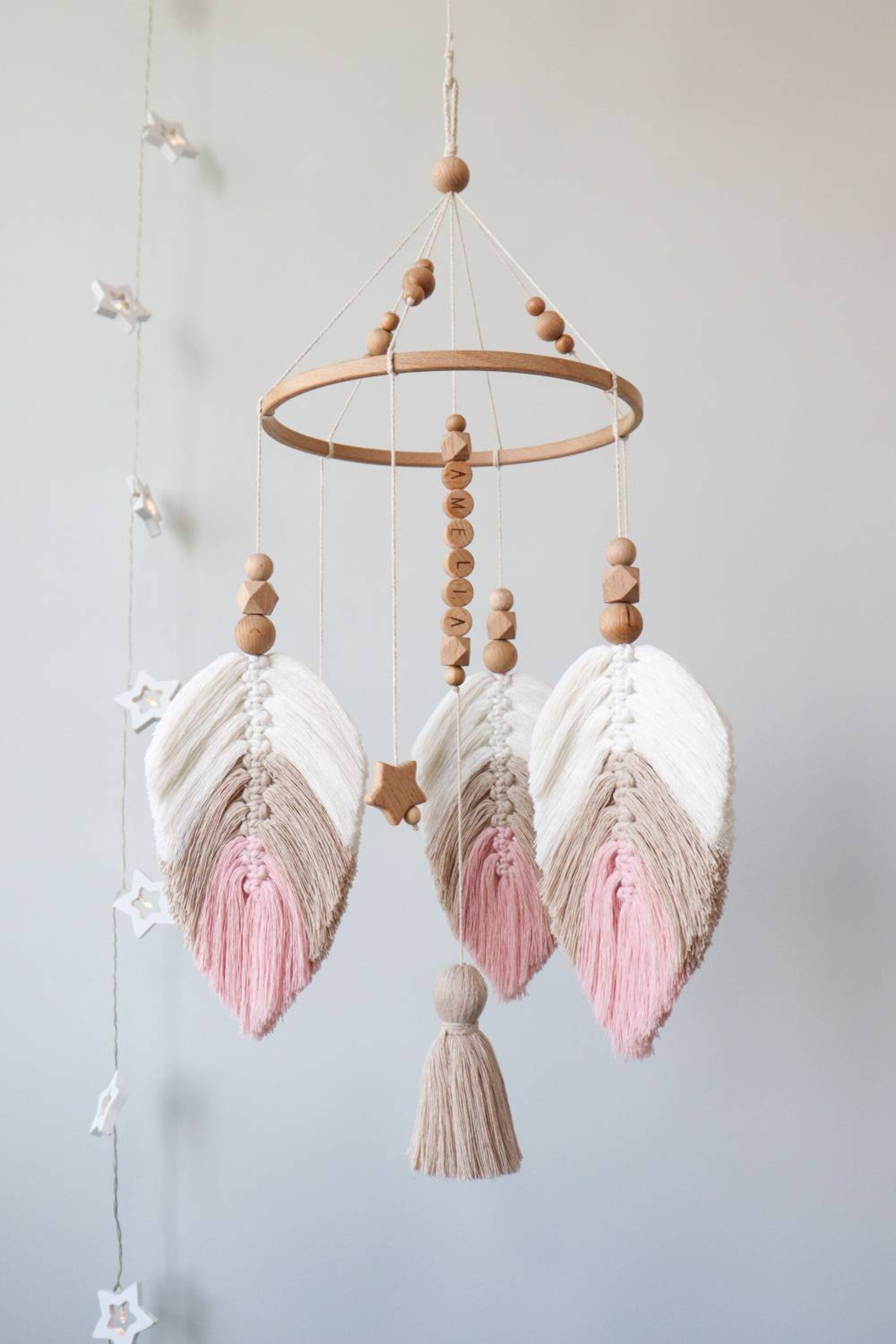 Personalized Macrame Mobile for Crib, Boho Nursery Decor, Baby Girl ...