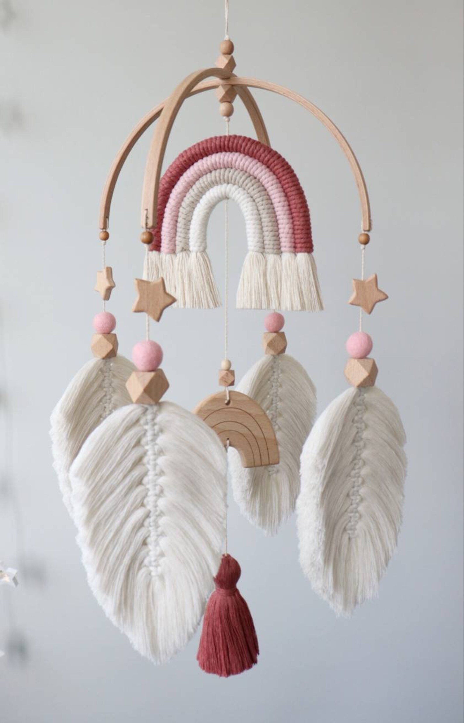 Macrame Baby Girl Mobile Boho Nursery Decor Rainbow Mobile - Etsy