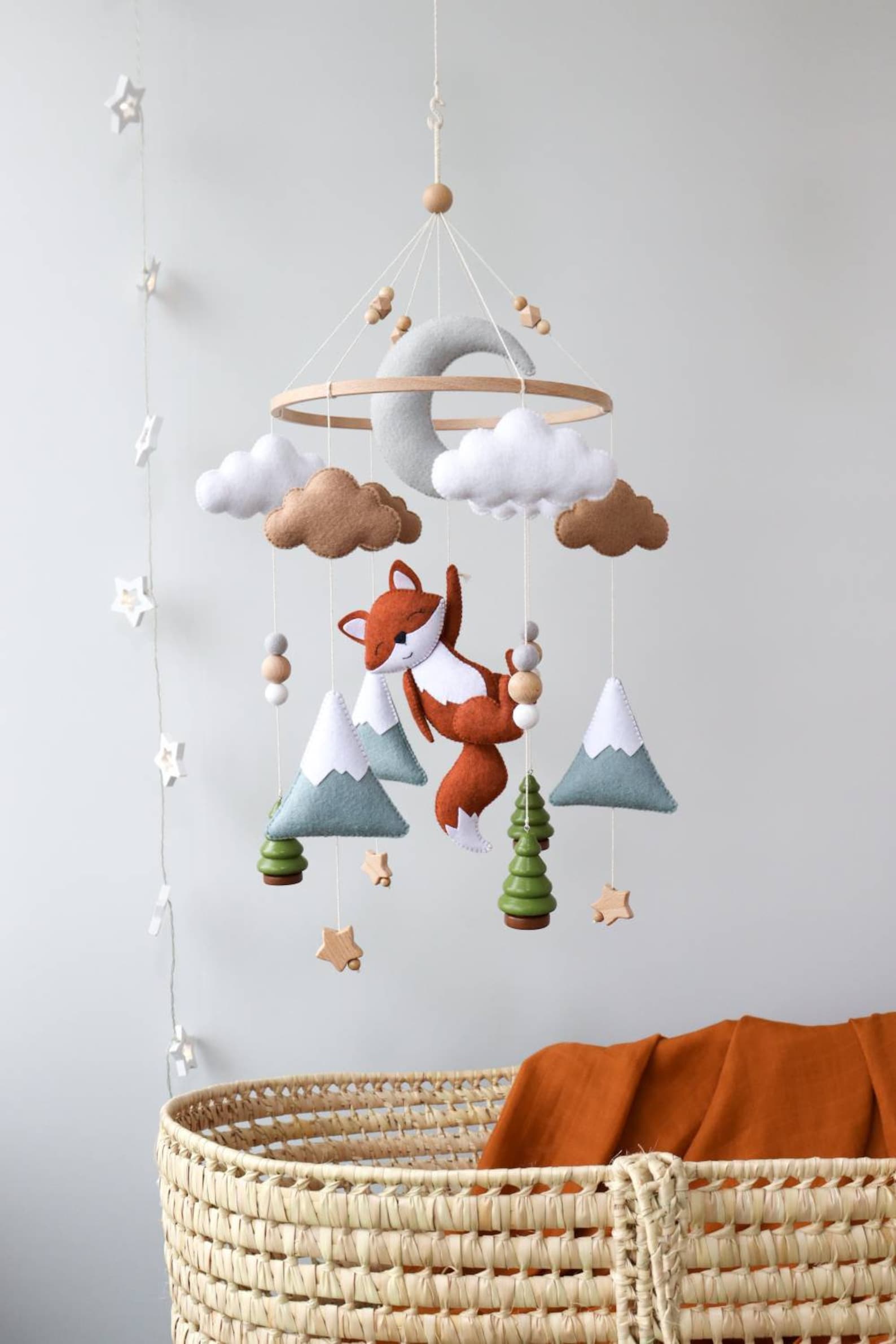 Fox Baby Mobile Woodland Nursery Decor Moon Clouds & Stars | Etsy