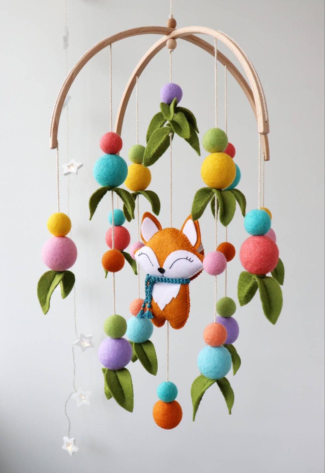 Forest Baby Mobile With Fox Felt Balls and Leaves Felt | Etsy