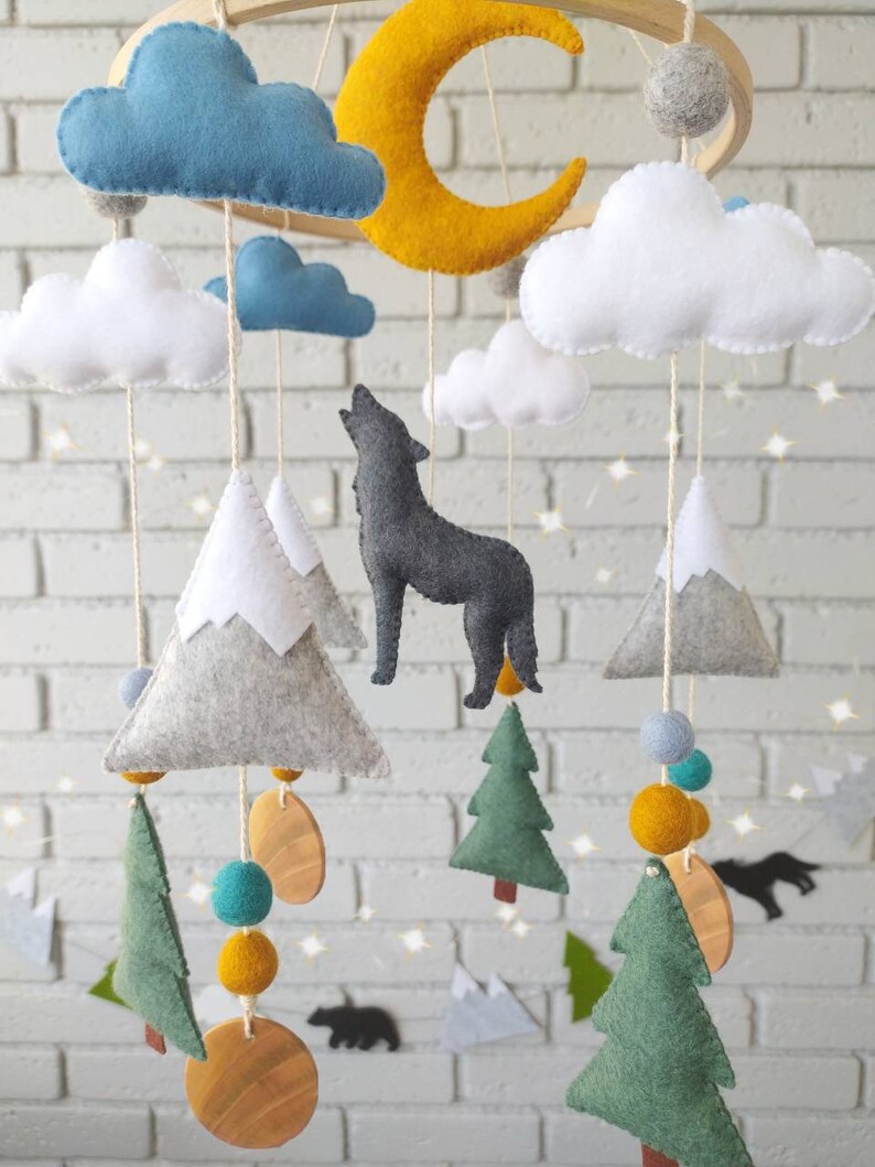Wolf Mobile Wolf Nursery Decor Mountain Mobile Woodland - Etsy