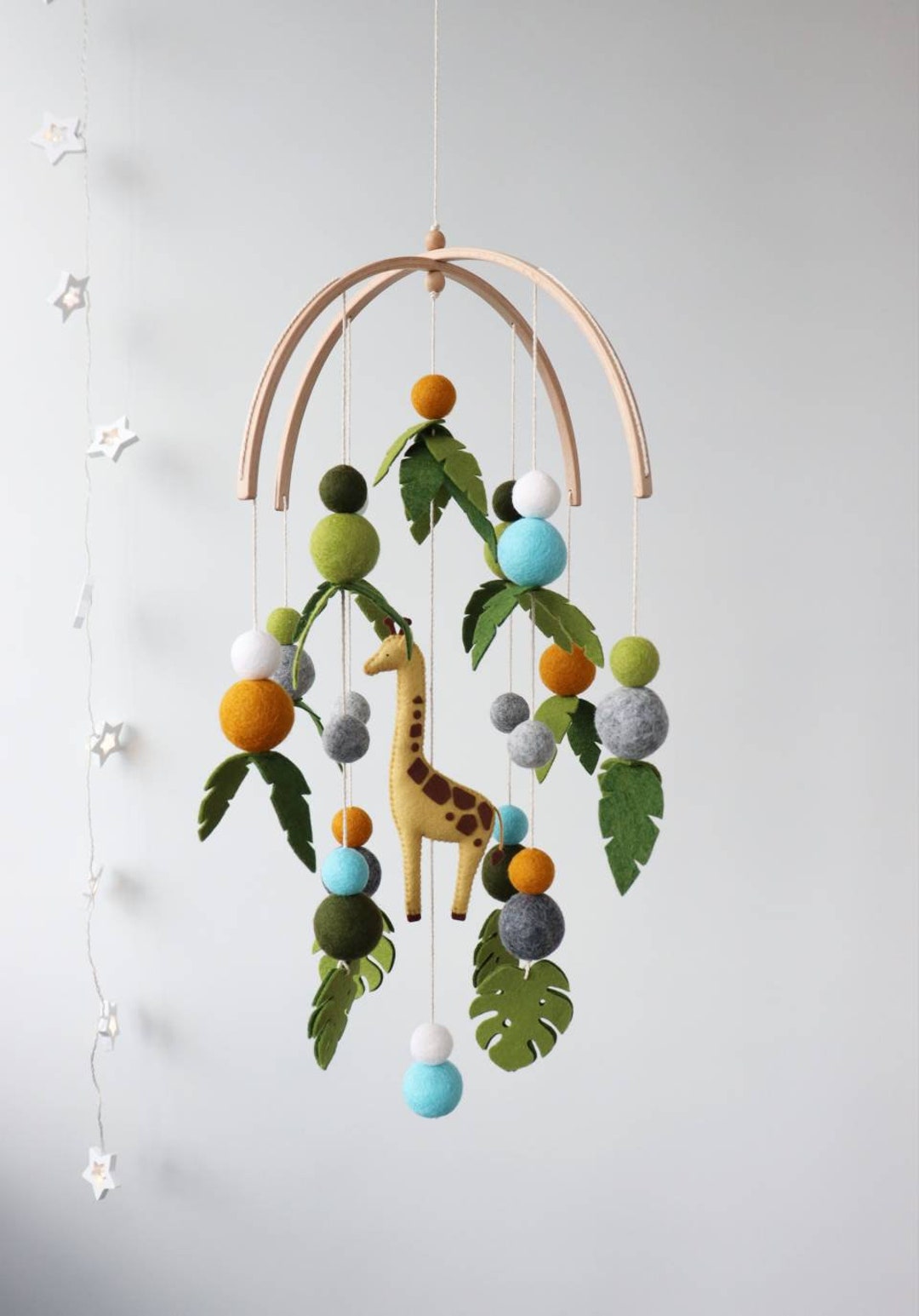 Giraffe Baby Mobile, Felt Balls Mobile for Crib, Safari Animals Nursery ...