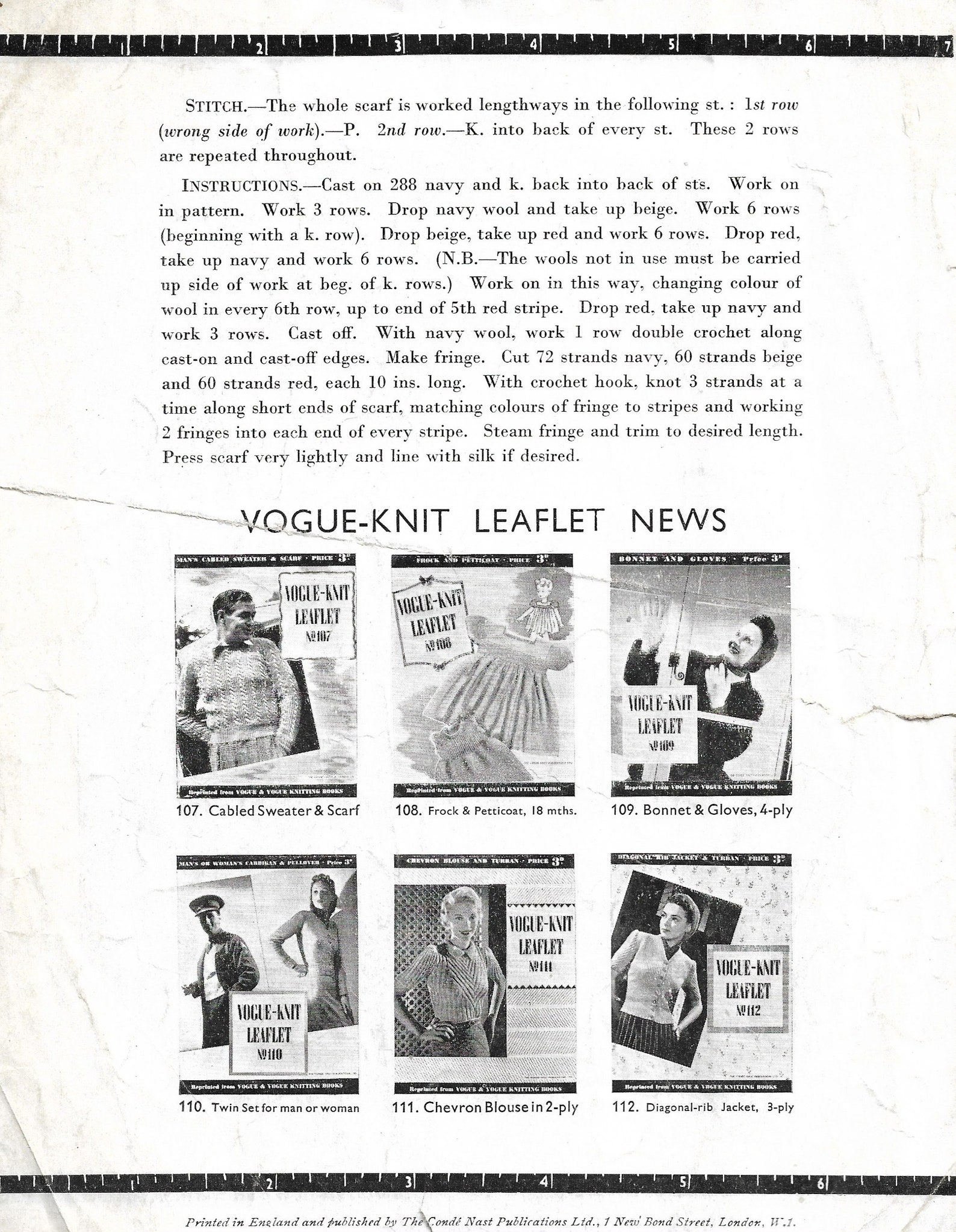 Vintage 1940s Vogue-knit Leaflet No. 118 Zipped Cardigan & Three Colour ...