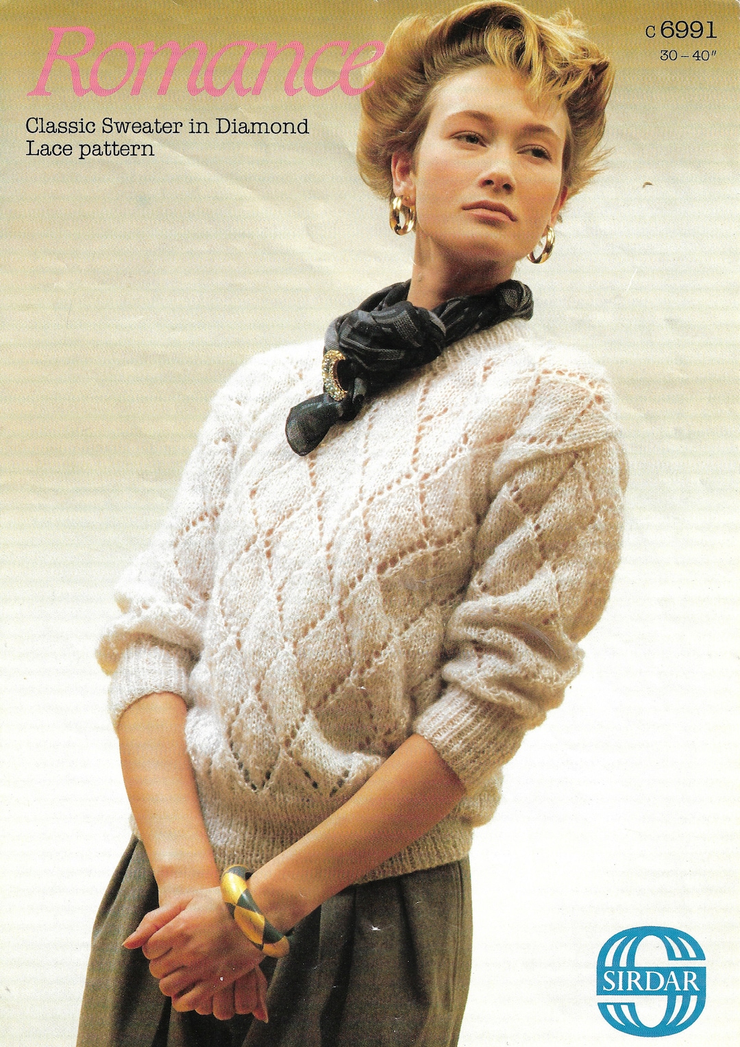 Vintage 1980s Sirdar Romance, A Classic Sweater in Diamond Lace Pattern ...