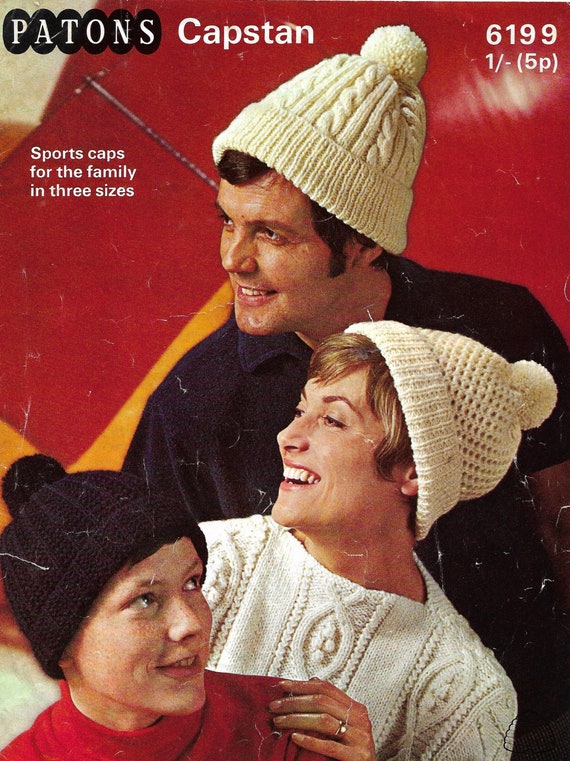 Vintage 1960s Patons Capstan Family Sports Caps in 3 Sizes | Etsy