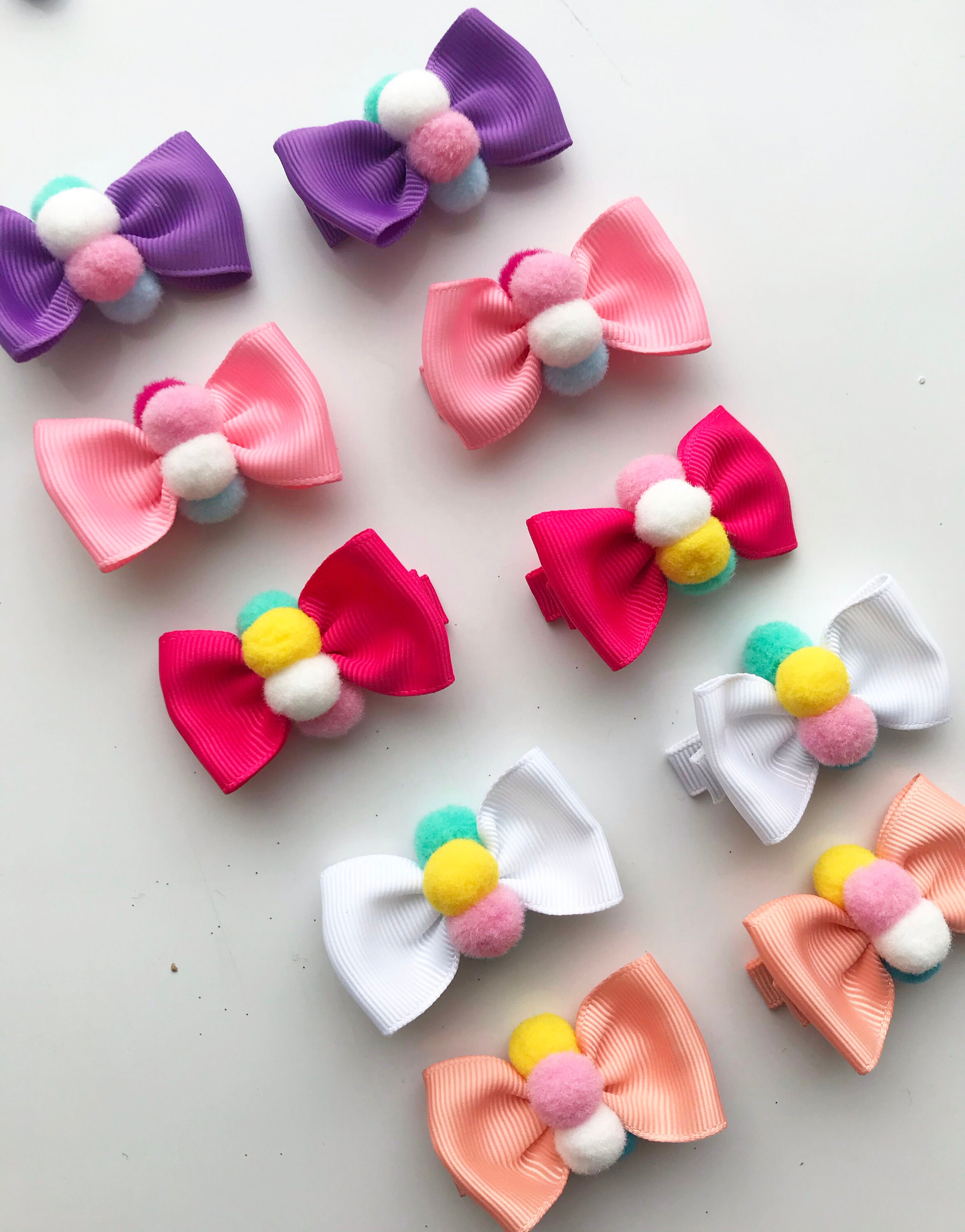 Pom pom hair clip set rainbow clip baby bow hair clip | Etsy