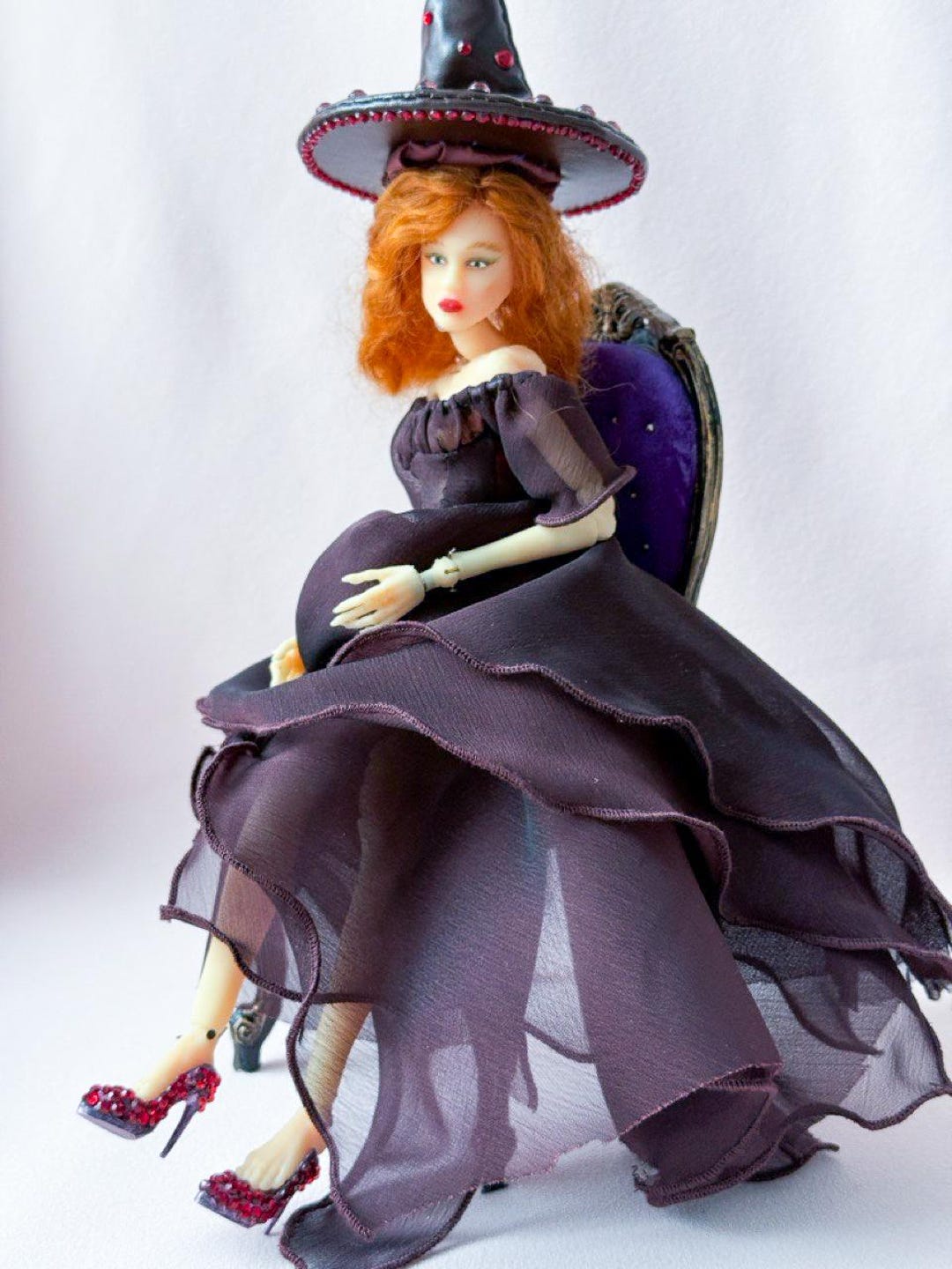 BJD Doll Gothic Witch 1/8: 3D Printed Resin, Handmade Burgundi Dress ...