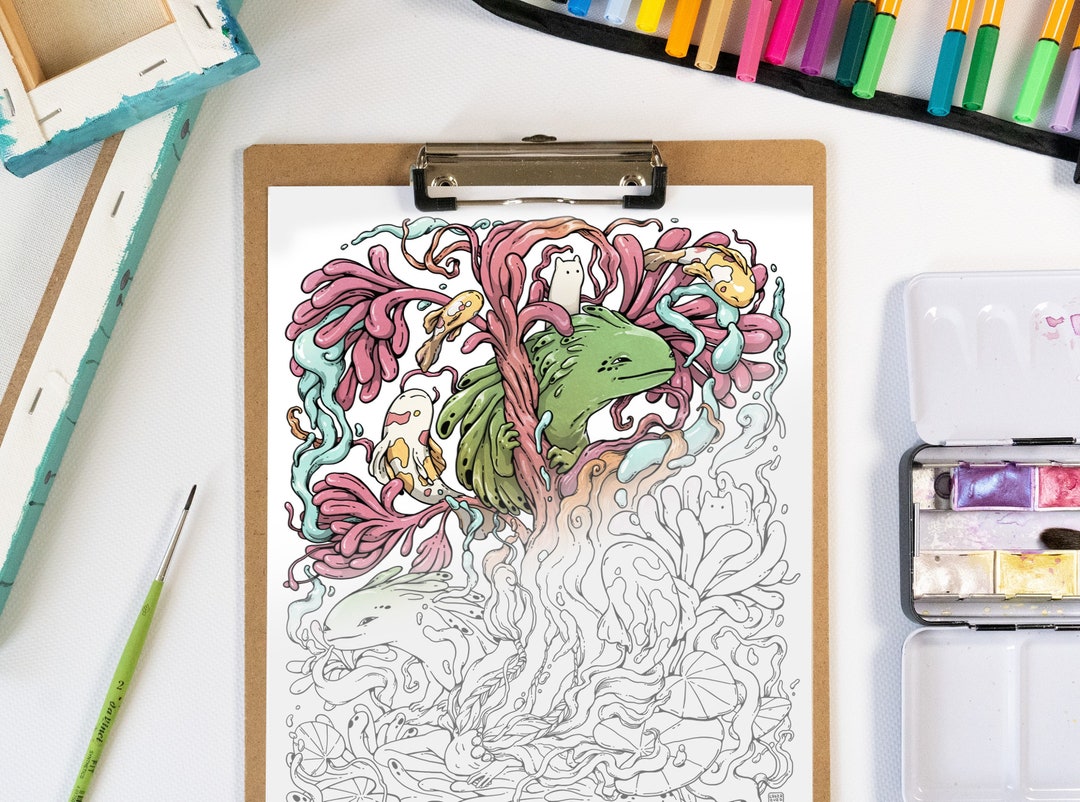 Calm Dragons Printable Coloring Page for Adults (A4 PNG JPG) - Etsy
