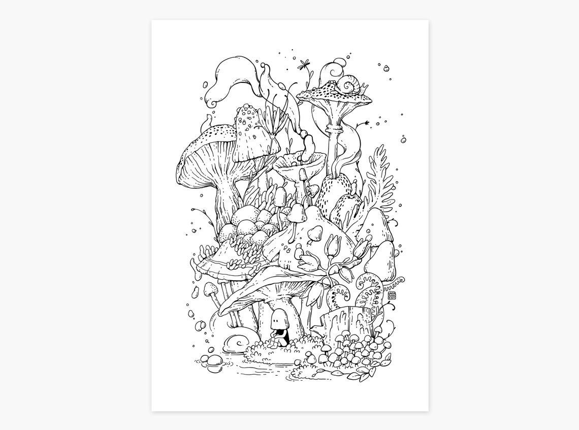 Adult Coloring Printable Page mushroom Garden Coloring Book Page for ...
