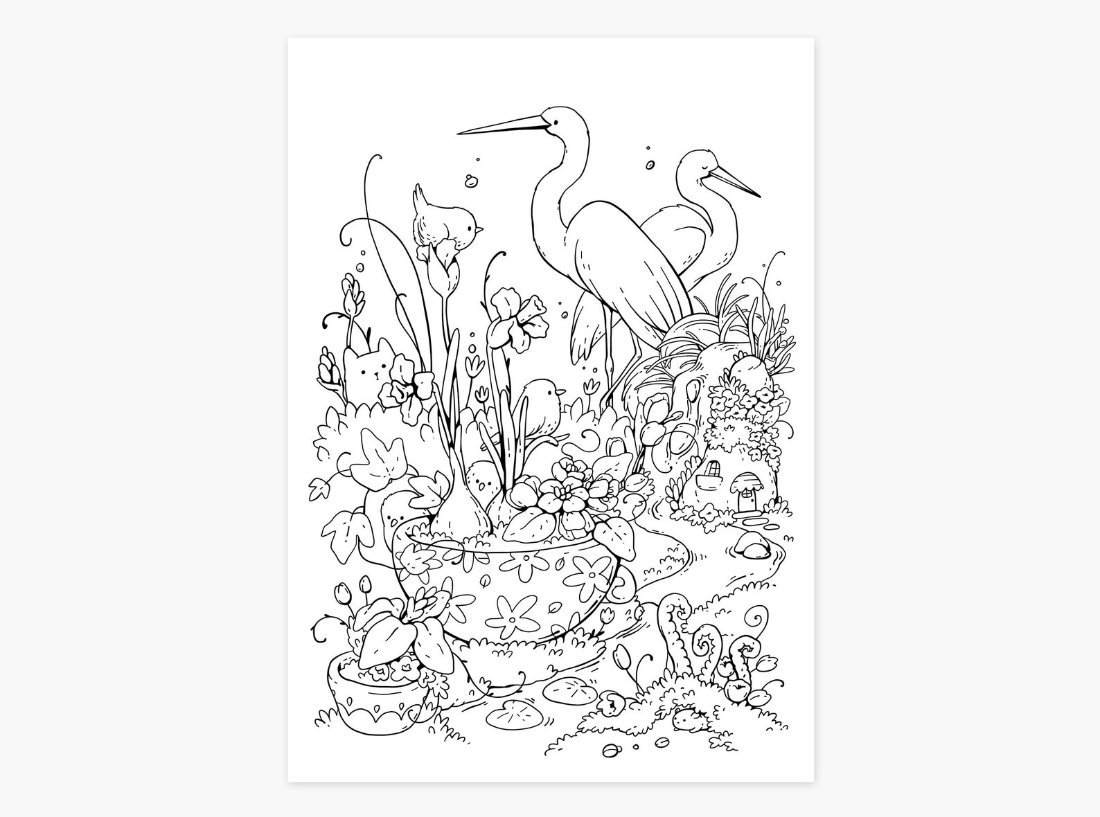Printable Adult Coloring Page birds in the Garden Coloring Book Page ...