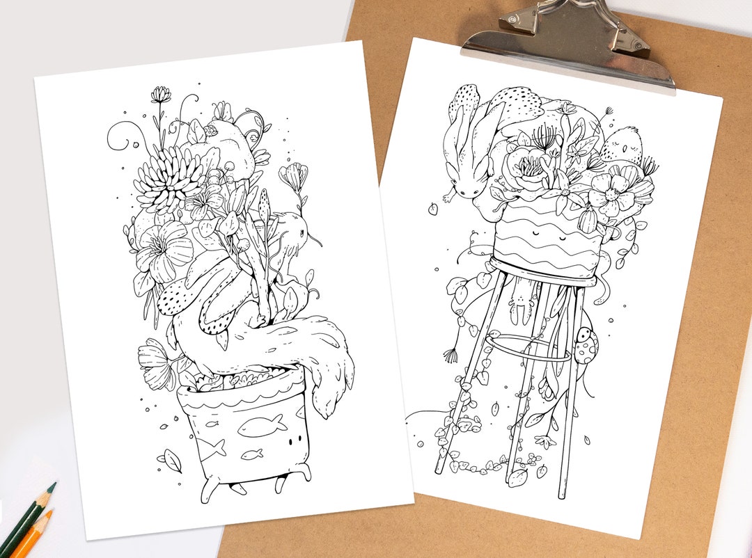 Spring Dragons Coloring Pages: Set of 2 Printable Designs (digital ...