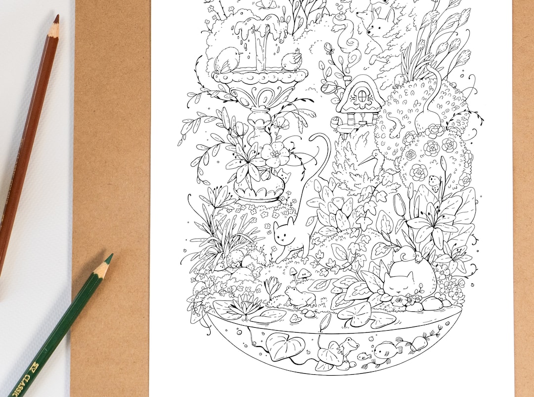 Printable Adult Coloring Page "in the Garden" Coloring Book Page for ...