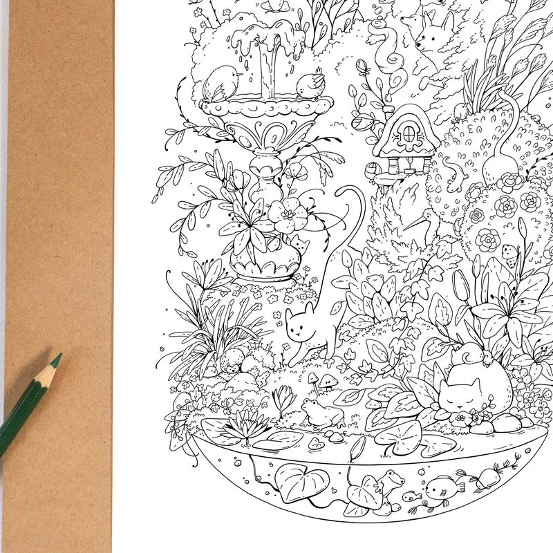 Garden Scene Line Drawing - Etsy