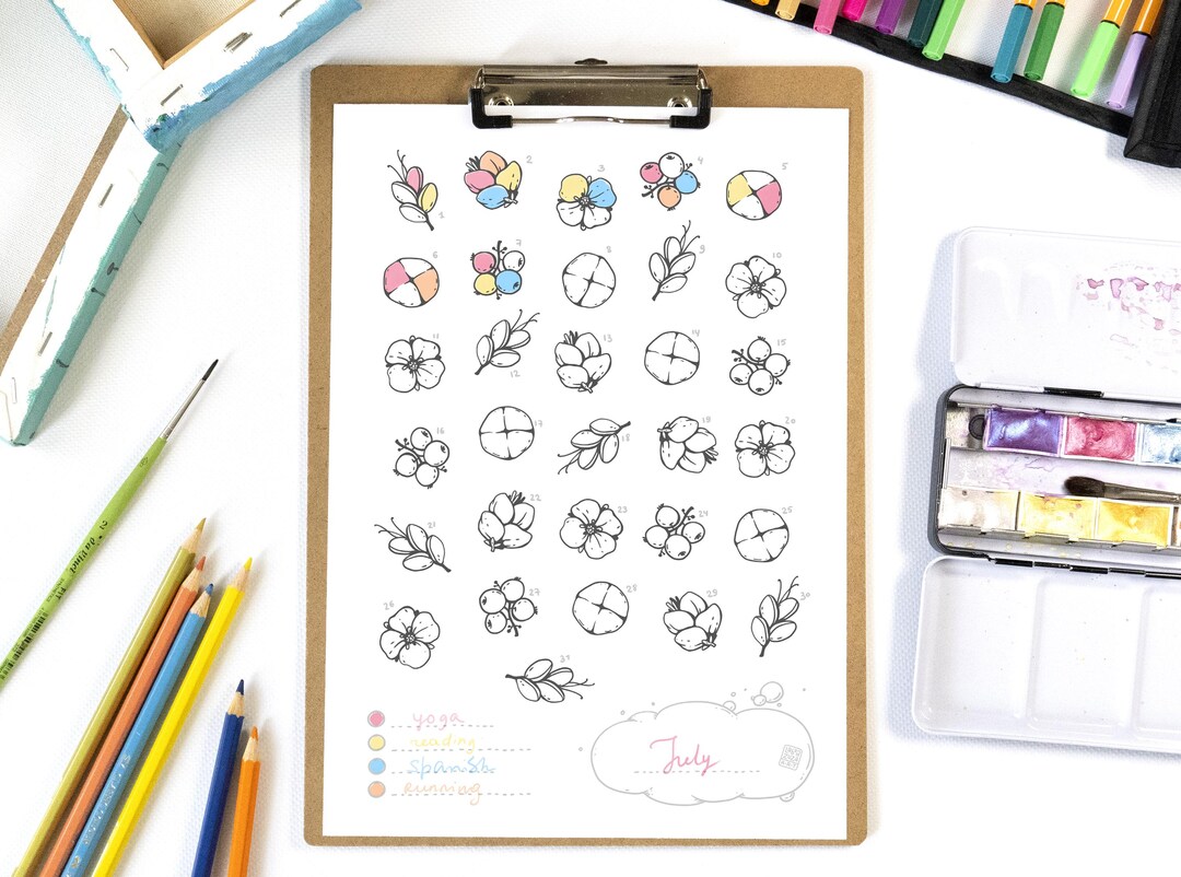 Printable Monthly Habit Tracker: Coloring Goal Planner (PNG, JPG Files ...