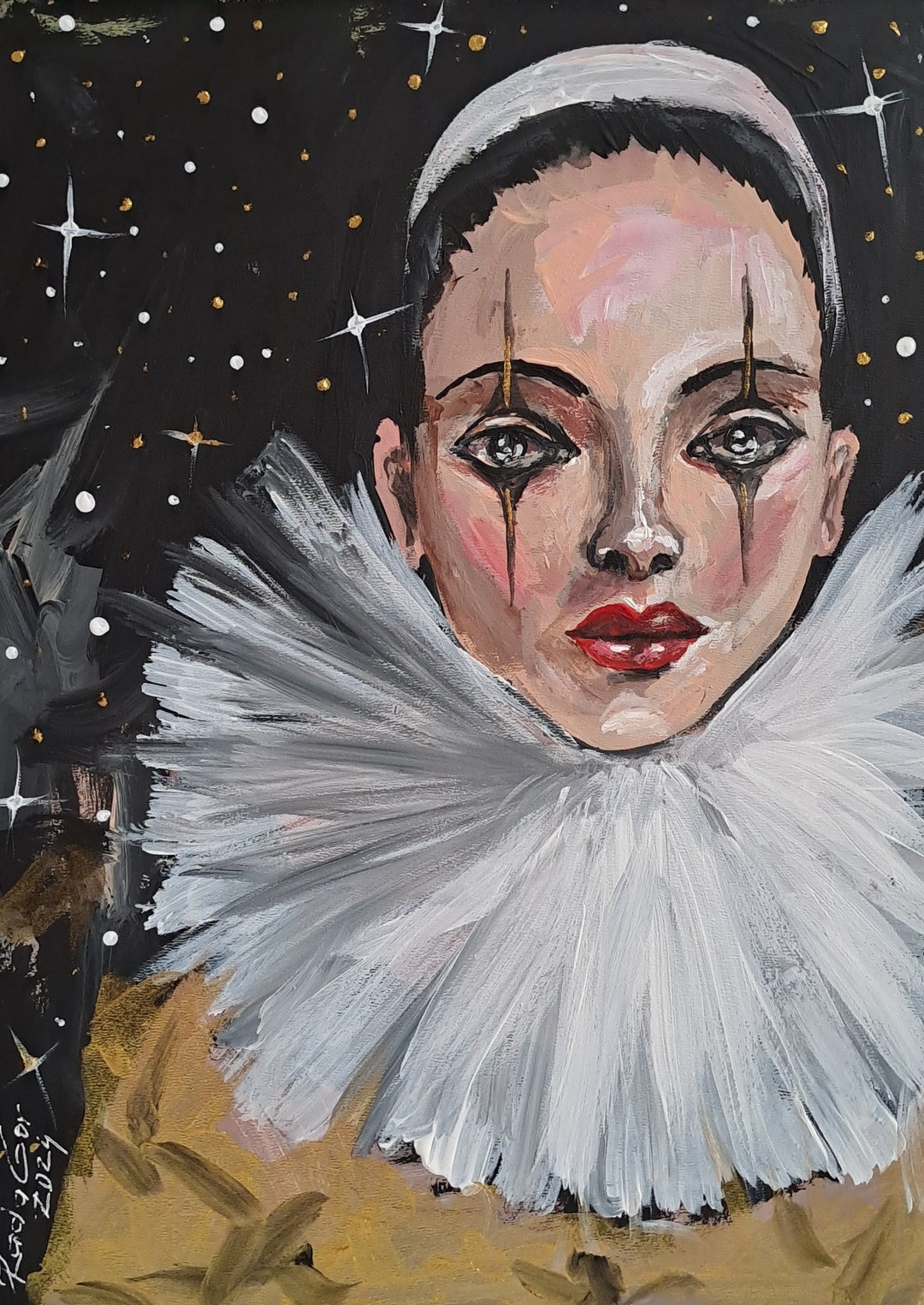 Pierrot Girl Painting Original Clown Artwork Circus Painting Wall Art ...