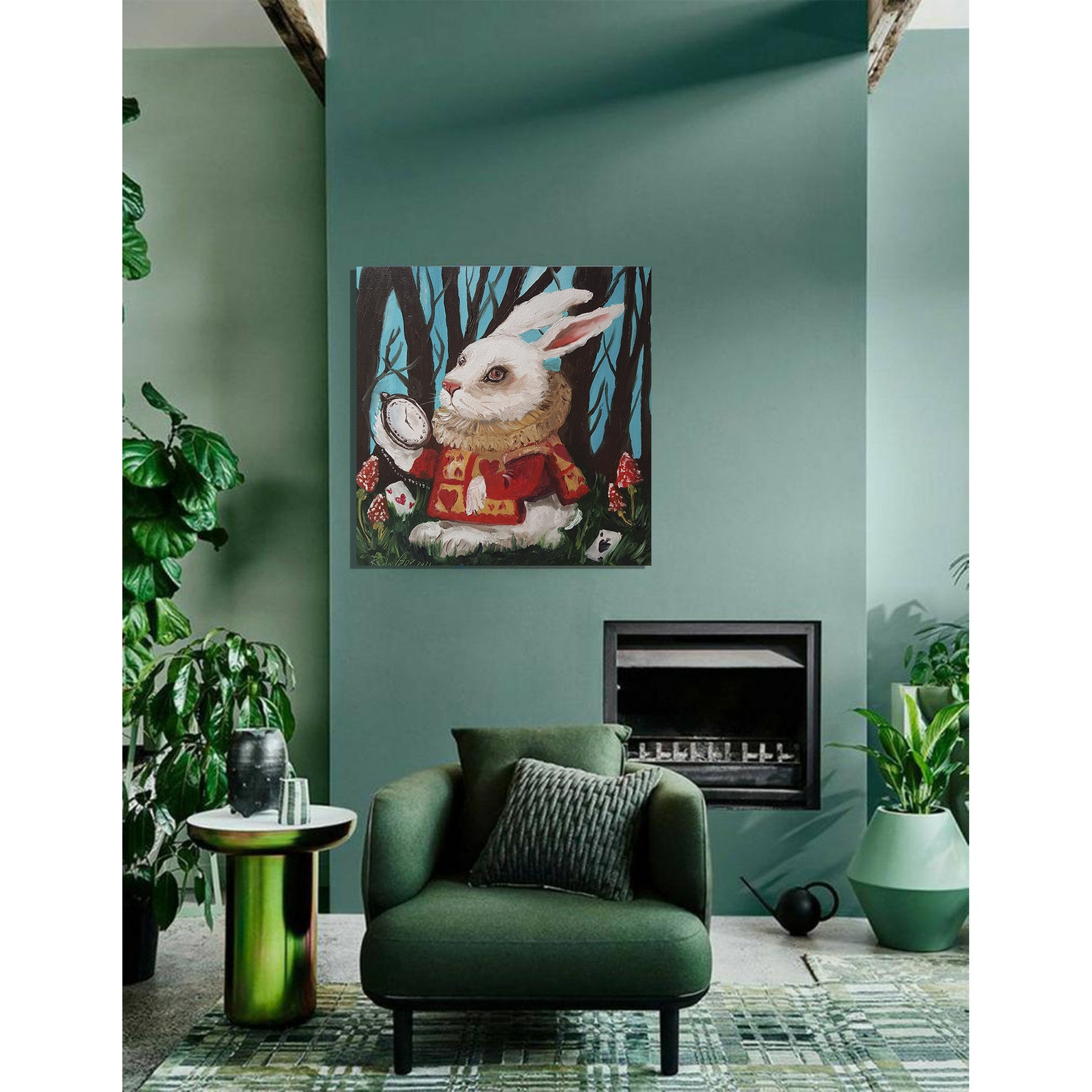 Rabbit from alice march rabbit hatter wall art alice painting | Etsy