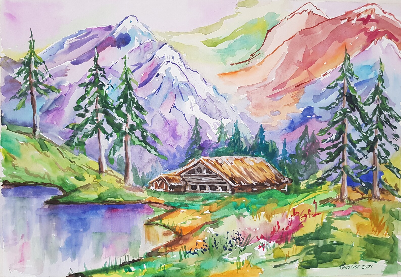 Yellowstone National Park Painting Original Watercolor Art Montana ...