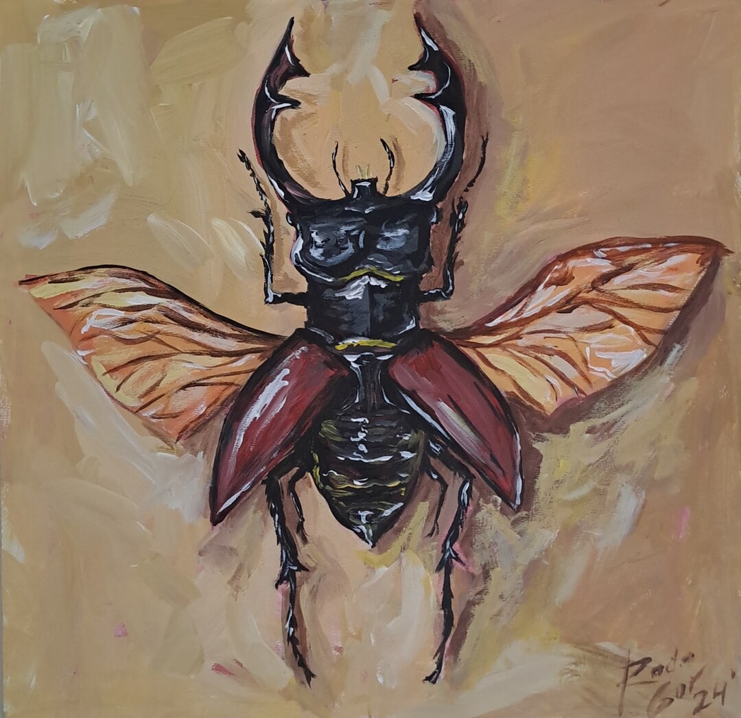Stag Beetle Small Painting Realism Oddity Beetle Painting Stag Beetle ...