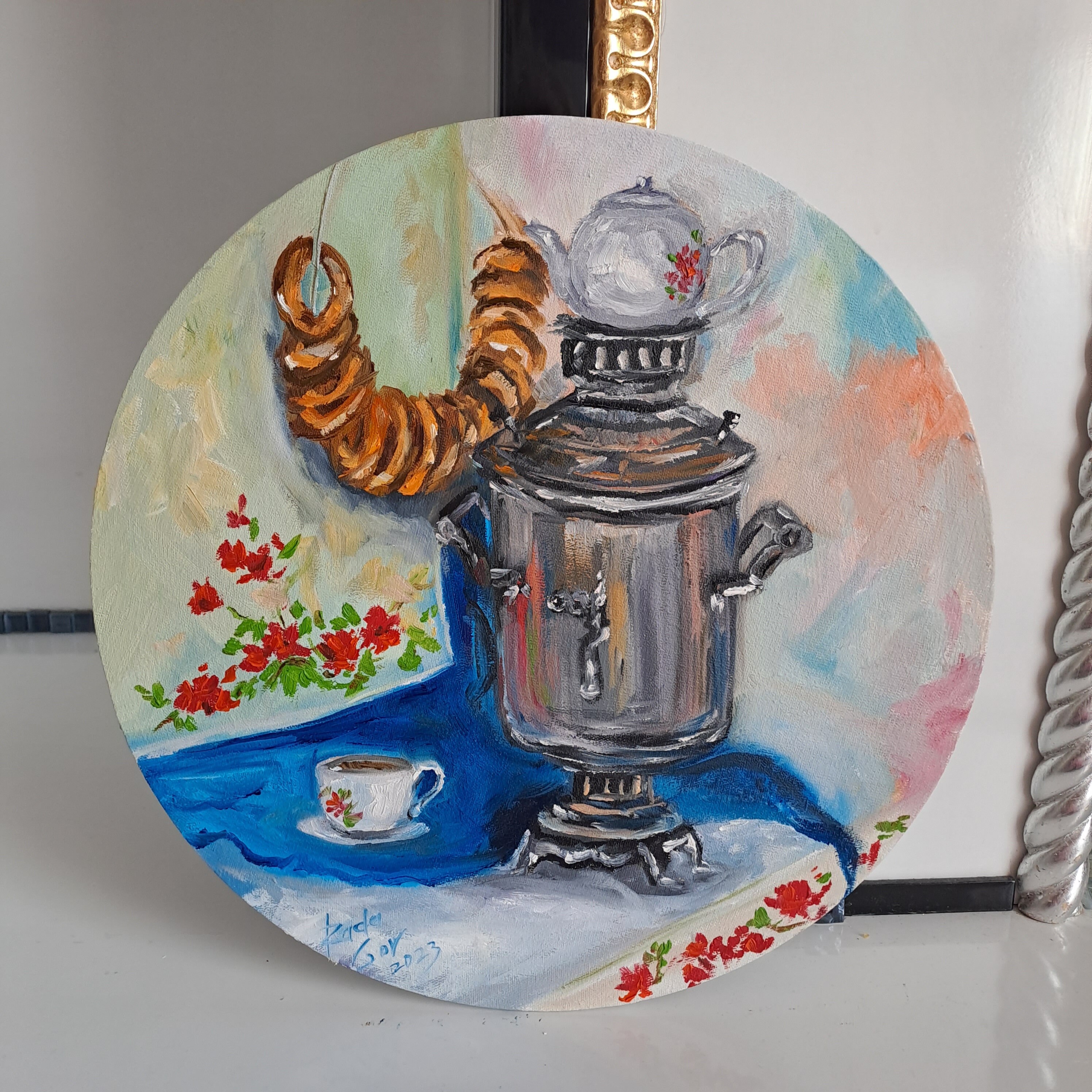 Samovar Original Painting Still Life With Tea Pot Bagel - Etsy