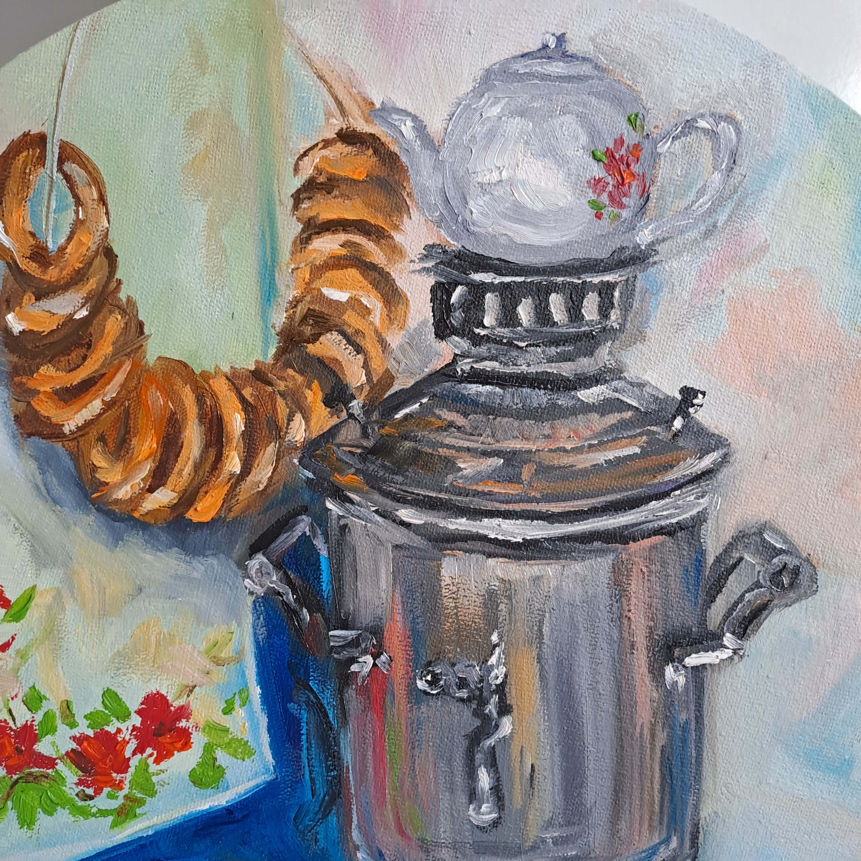 Samovar Original Painting Still Life With Tea Pot Bagel - Etsy