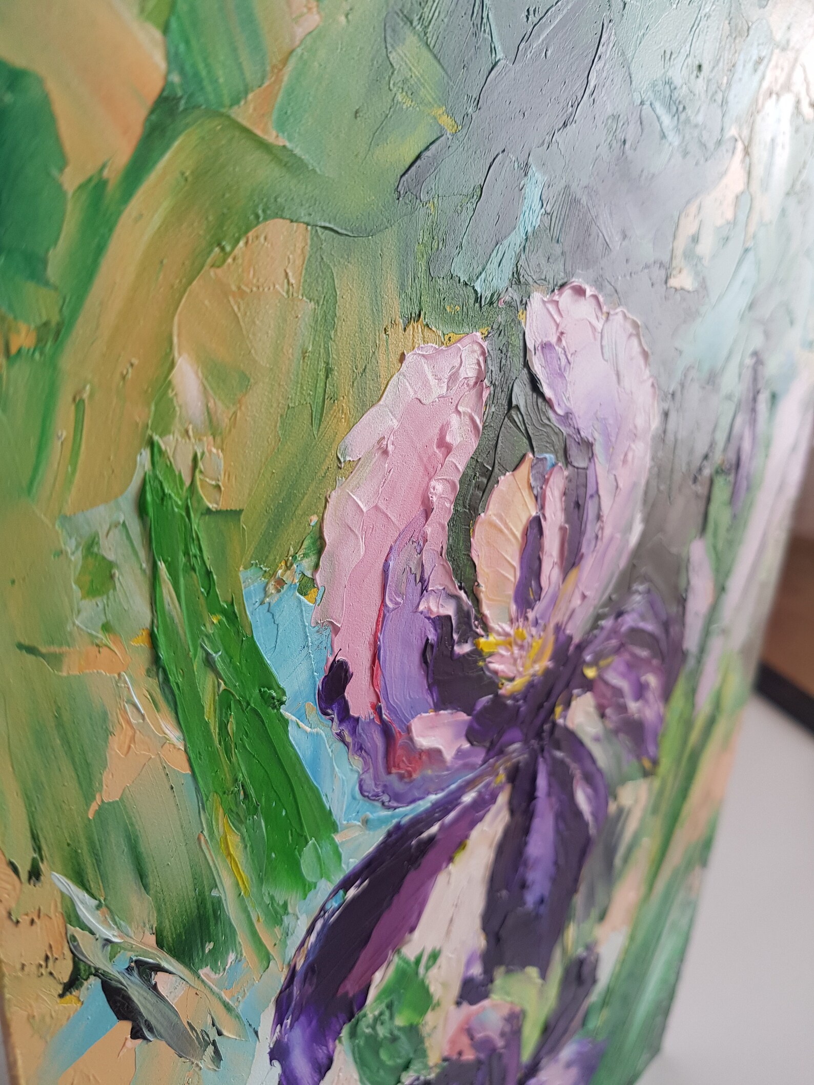 Iris pintura Arte original púrpura azul floral arte de pared | Etsy