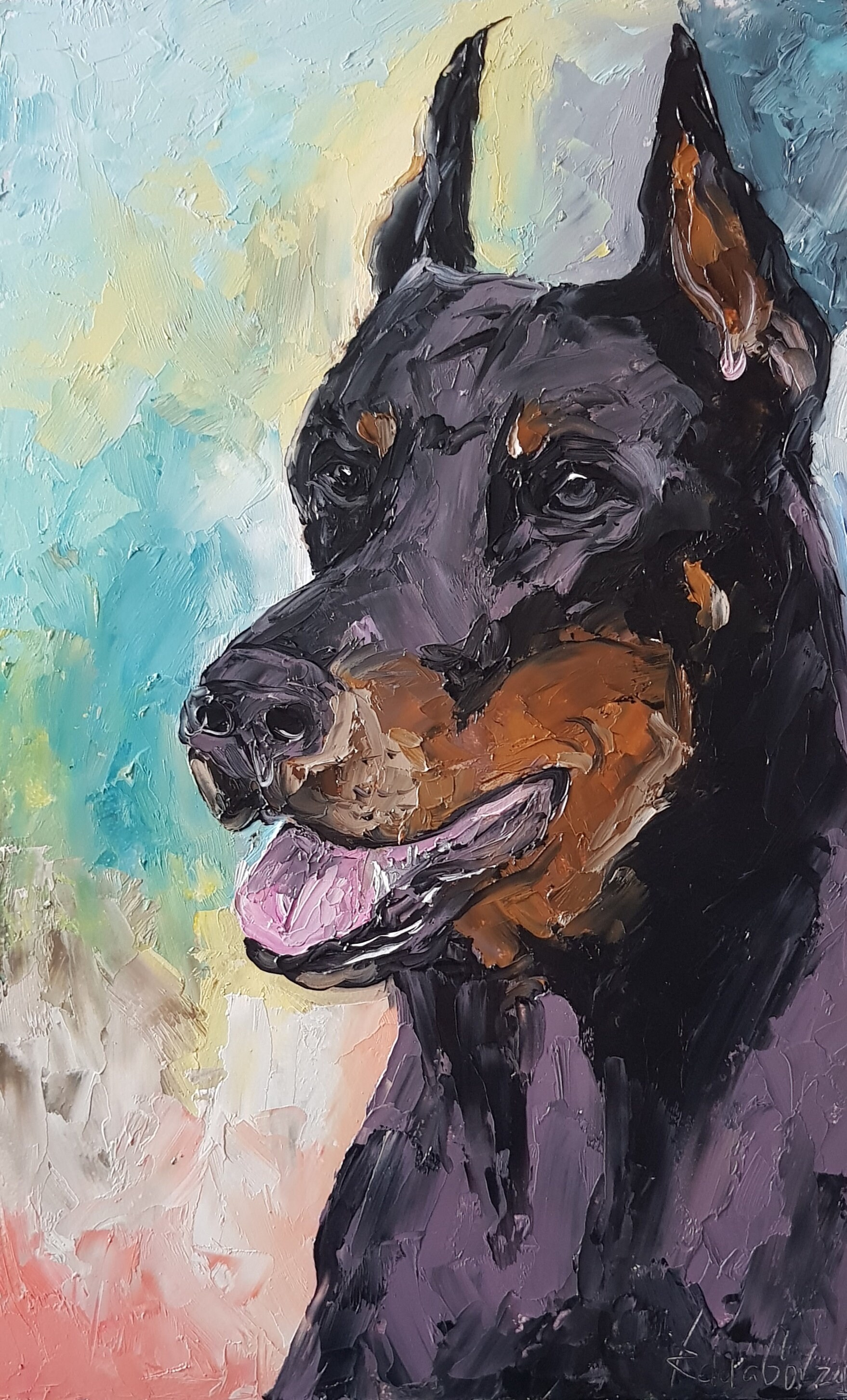 Doberman oil painting Dog Oil Painting Dog Art Pet Portrait | Etsy