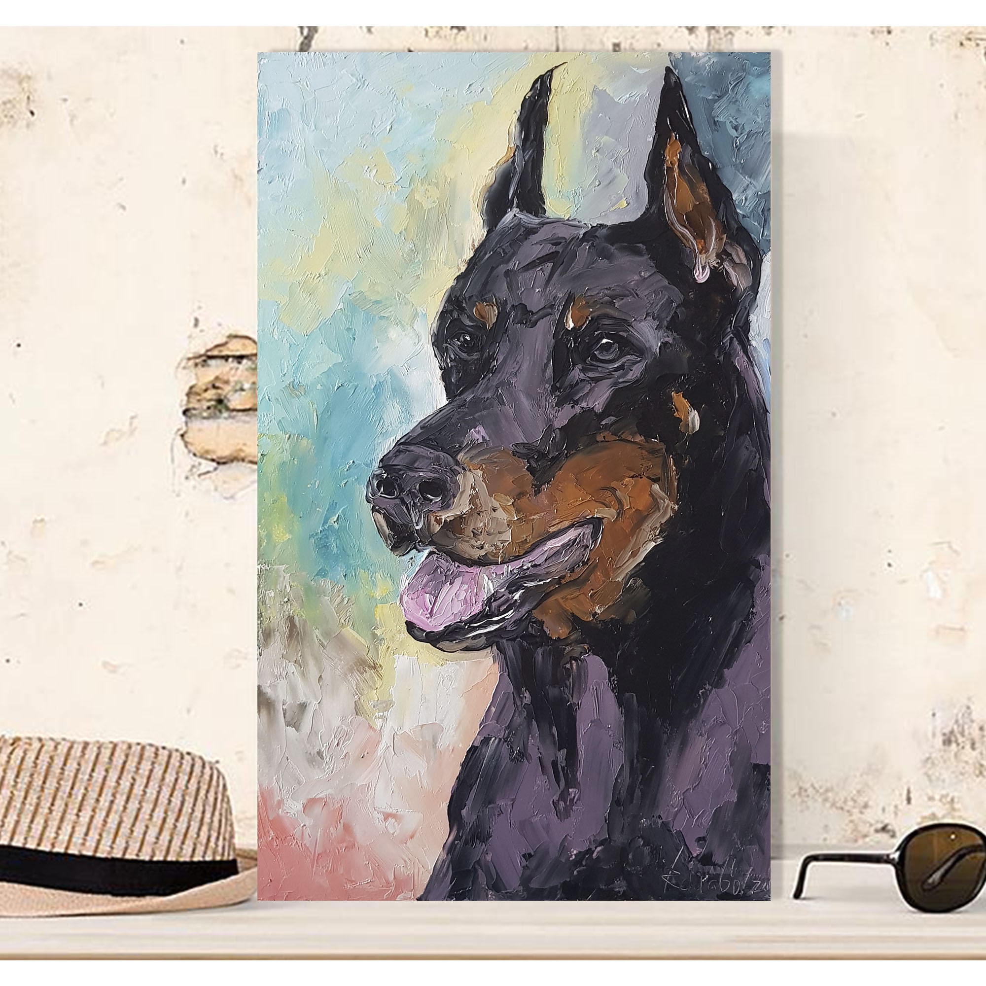 Doberman oil painting Dog Oil Painting Dog Art Pet Portrait | Etsy
