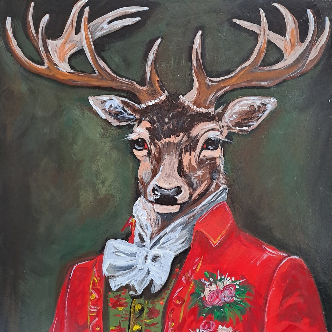 Gothic Victorian Stag Acrylic Painting: Deer Portrait Art (12x14.5 ...