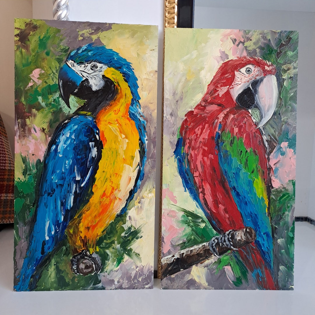 Parrots Set of 2 Paintings Macaw Parrot Oil Painting Macaw Parrot ...