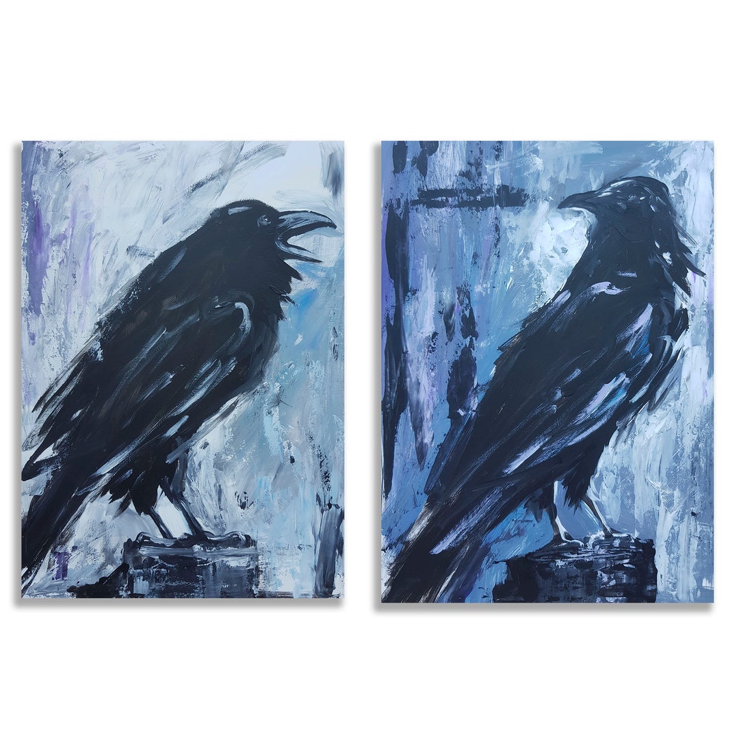Black Raven Abstract Painting Paintings With Birds Set of 2 Paintings ...