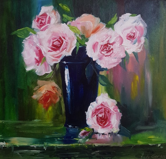 White Roses Painting Original Art Flowers Painting Floral Art | Etsy