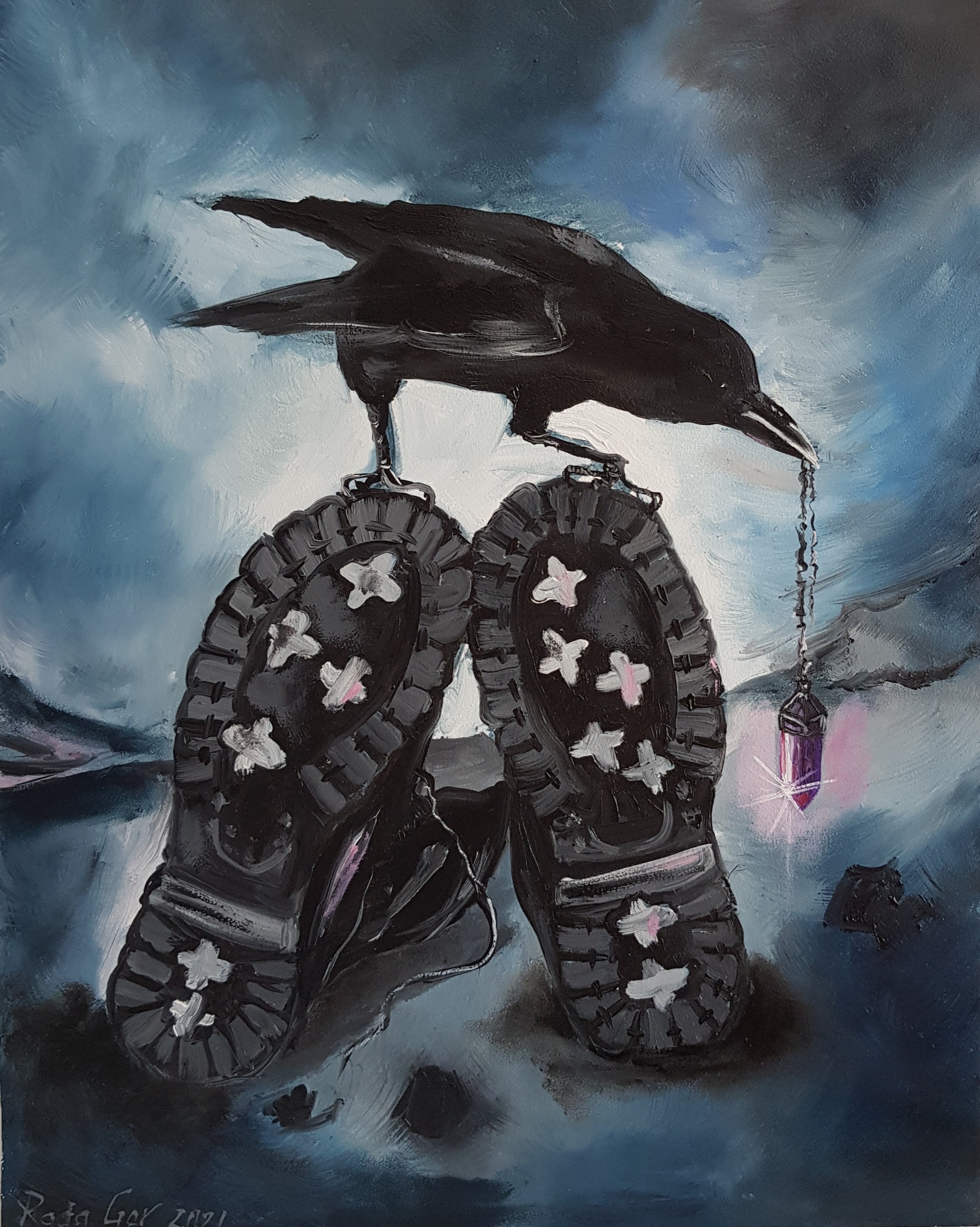 Raven Painting Original Art Gothic Atmosphere Raven and | Etsy