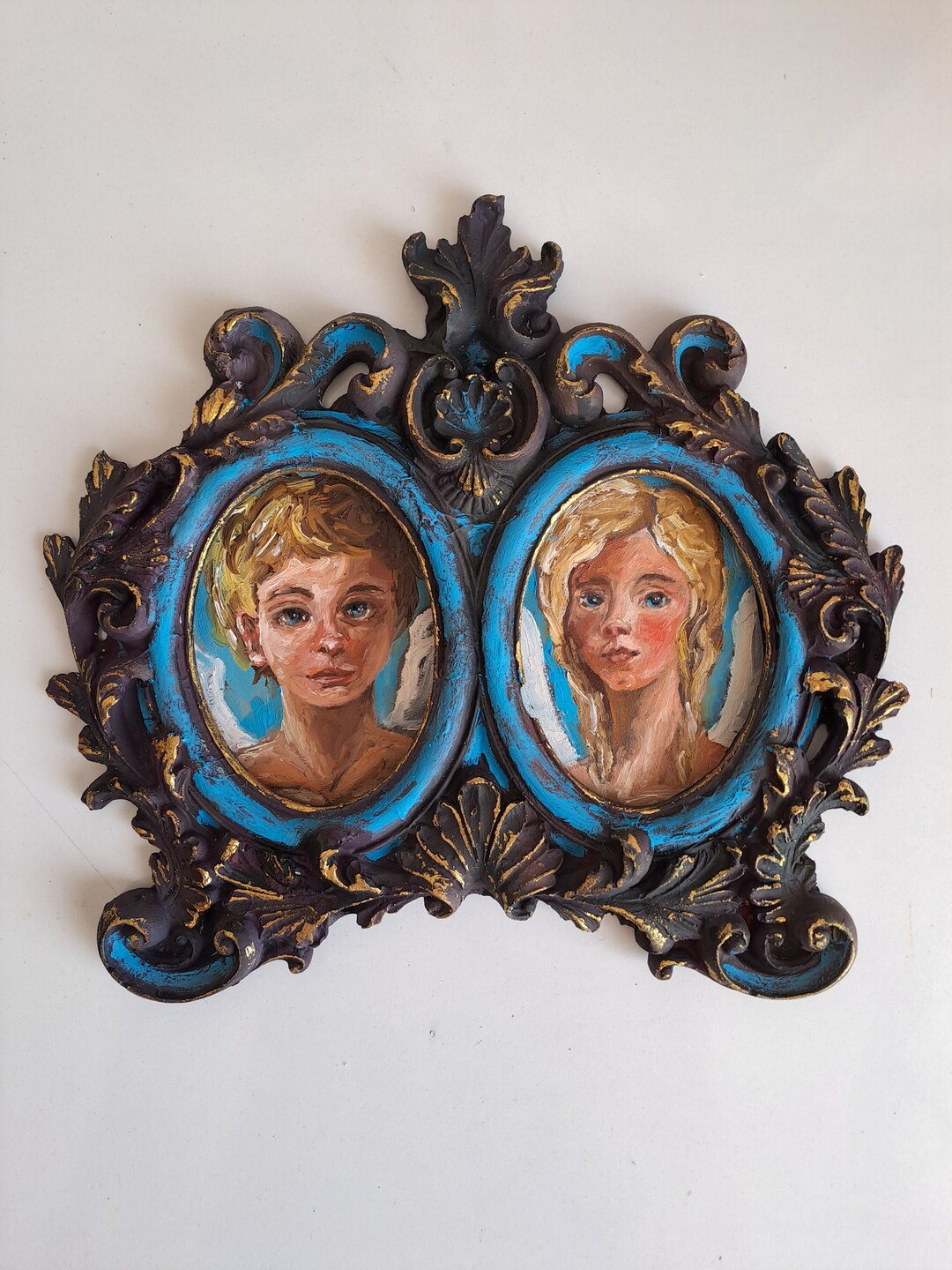 Angels Painting Miniatures Set of 2 Paintings Oil Painting in Frame ...
