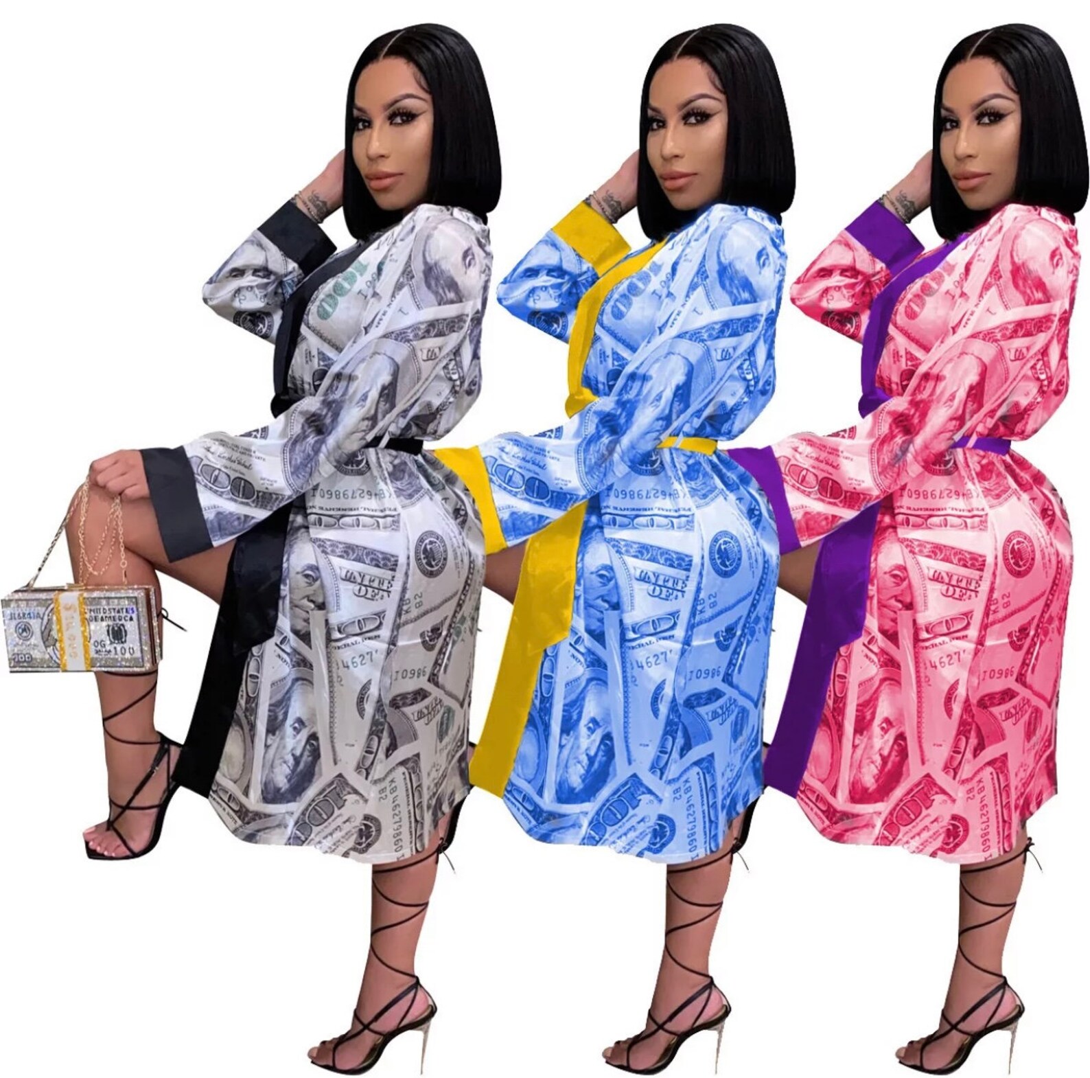 Silk Money Print Robe W/ Purple Trim - Etsy