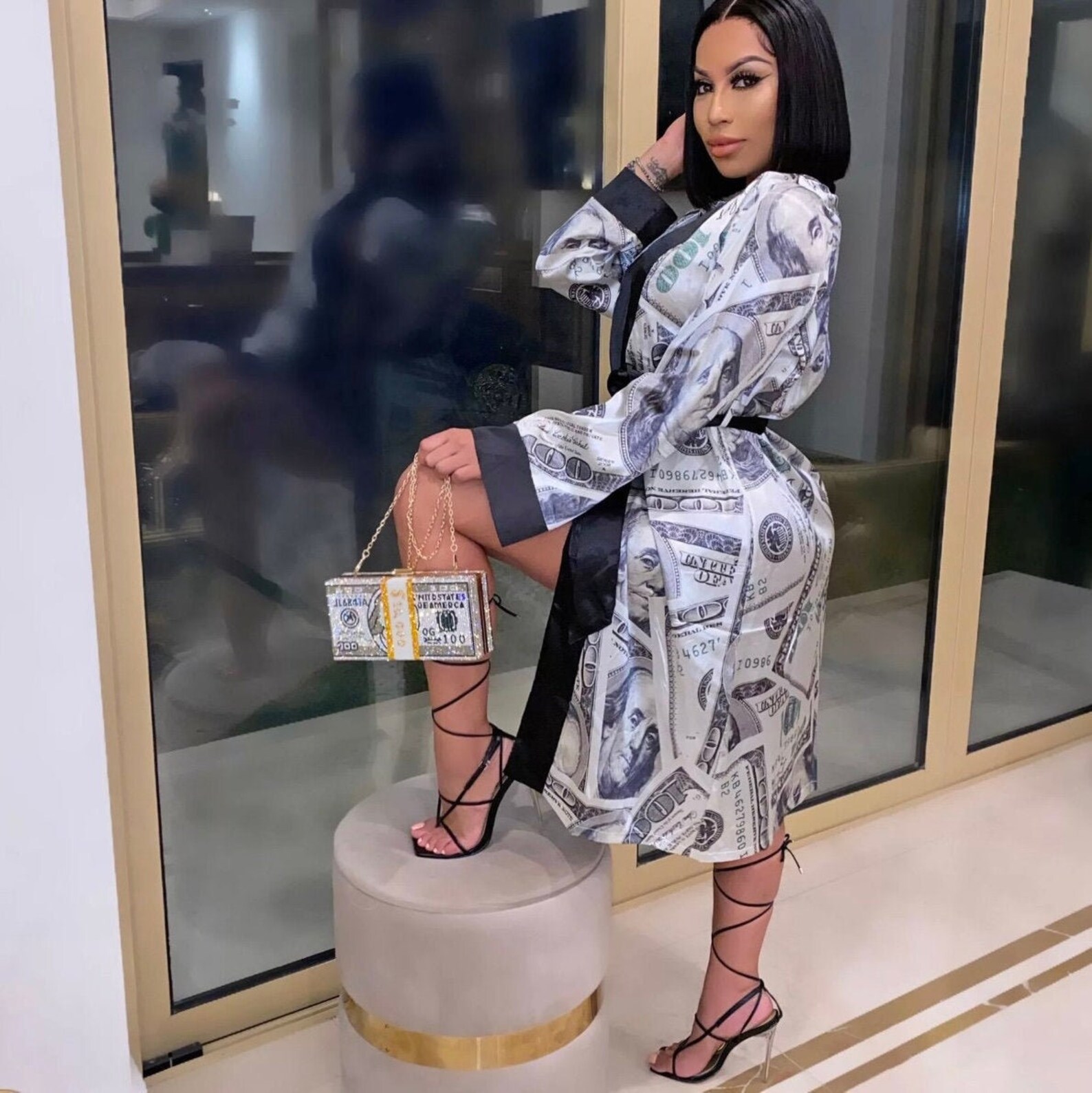 Silk Money Print Robe W/ Purple Trim - Etsy