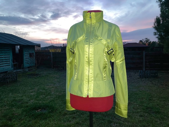 y2k lime green windbreaker zipper jacket / sporty rav… - Gem