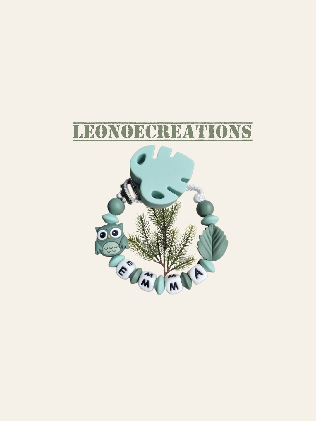 Personalized Owl Pacifier Clip – Baby Birth Gift – Green Tones – Name ...