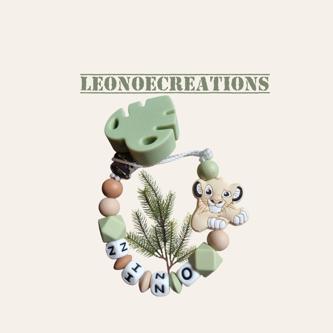 Personalized Pacifier Clip – Lion Simba – Green Beads – Birth Gift ...