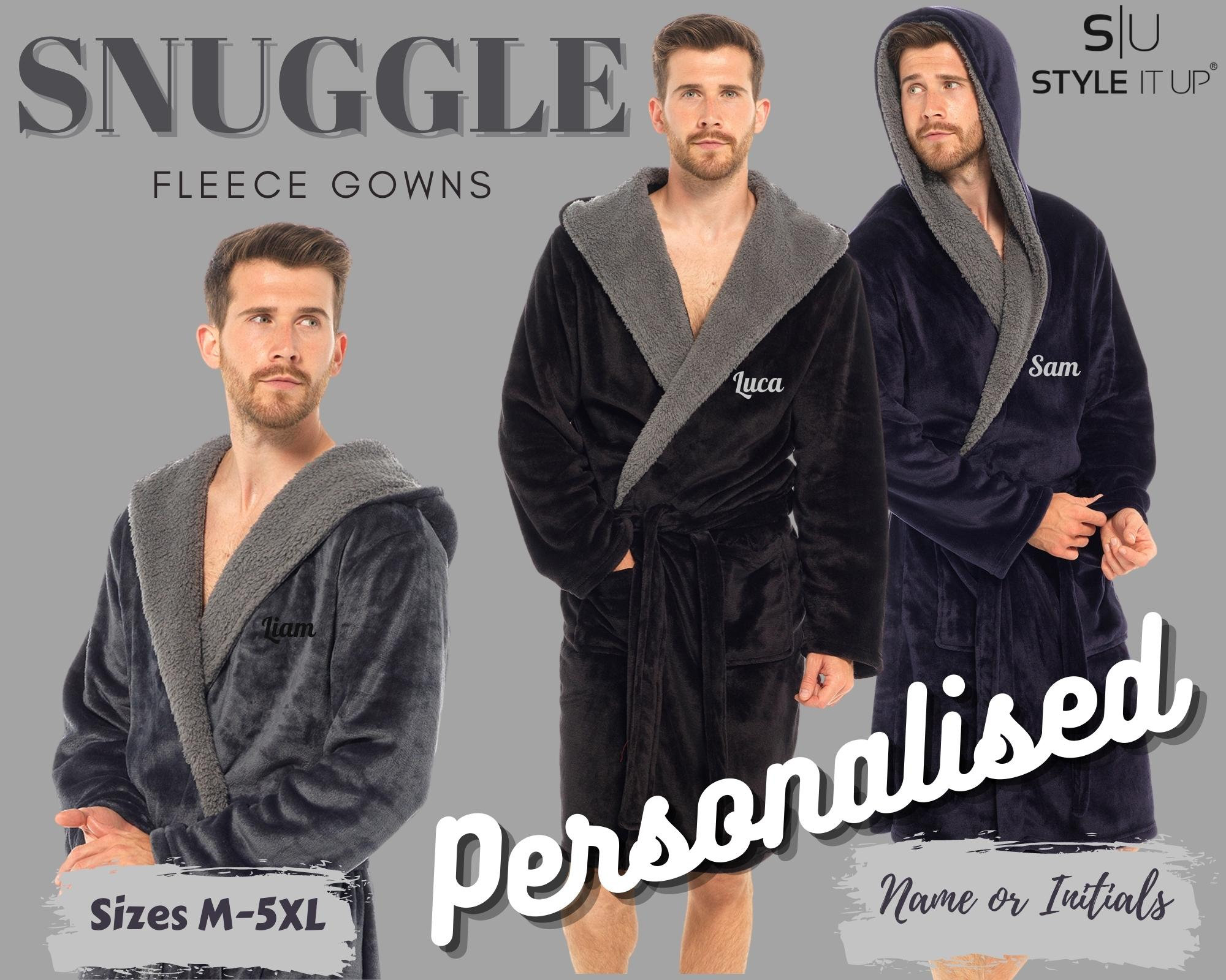 Personalised Mens Luxury Soft Warm Hooded Snuggle Fleece Cosy Bath Robe ...