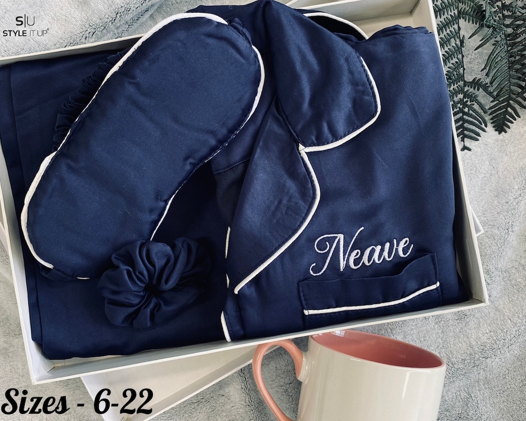 Personalised Ladies Womens Satin Effect Pyjamas Pjs Nightwear Set Short ...